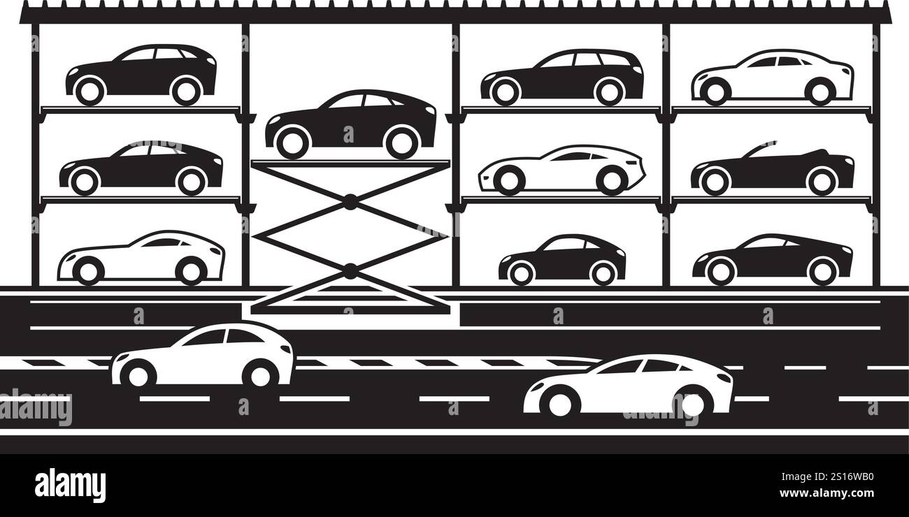 Multi level car parking on highway– vector illustrator Stock Vector ...