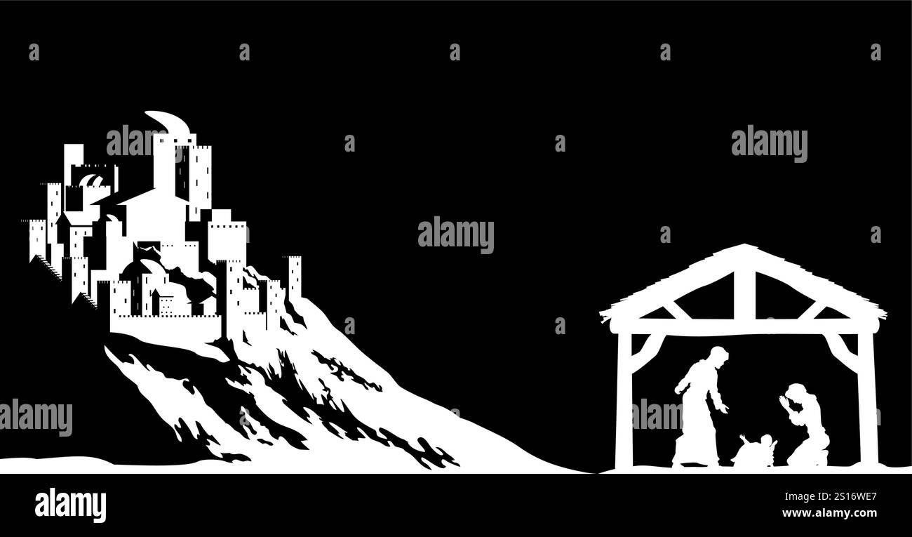 Christmas Nativity Scene Manger and Bethlehem Stock Vector Image & Art ...