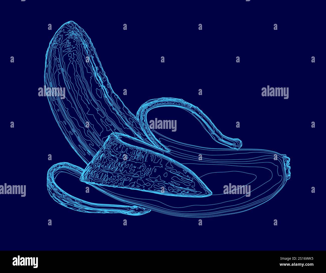 Banana peel is shown in a blue background. The peel is shown in a very ...