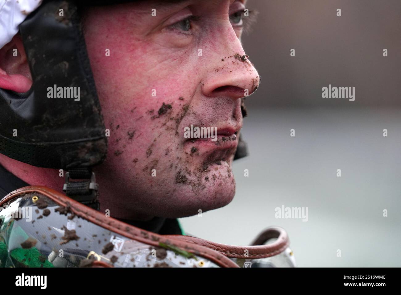 A muddy jockey Nico de Boinville after winning the Betfair Handicap ...