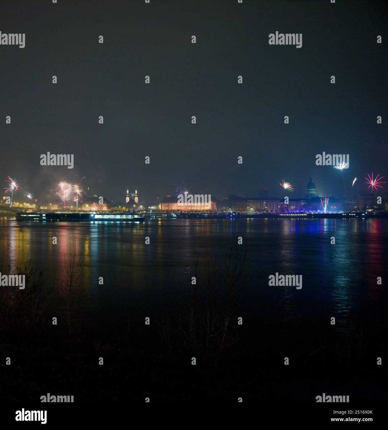 Mainz, Germany. December 31, 2024. New Year Eve fireworks 2024-2025 ...