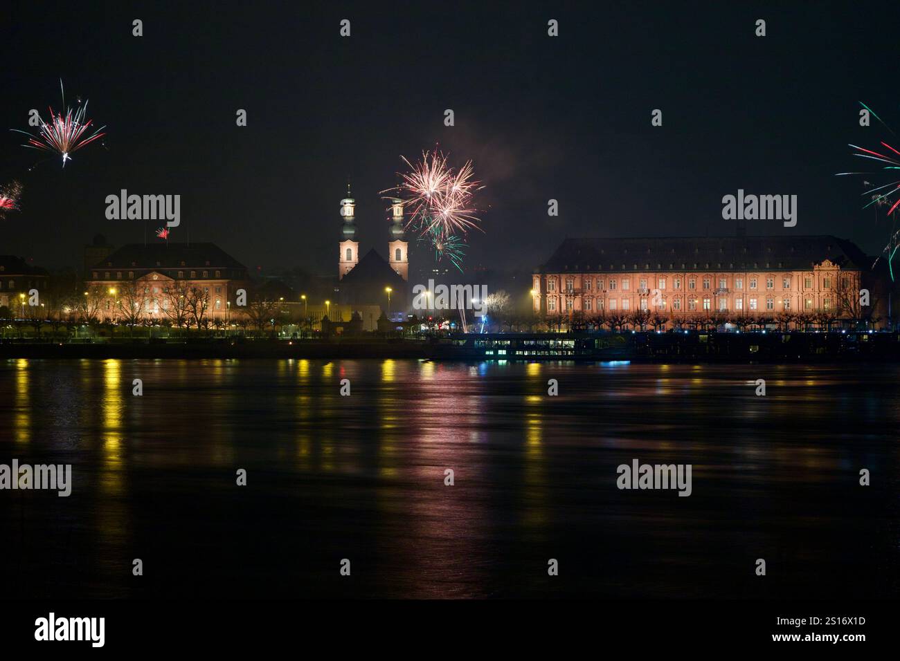 Mainz, Germany. December 31, 2024. New Year Eve fireworks 2024-2025 ...