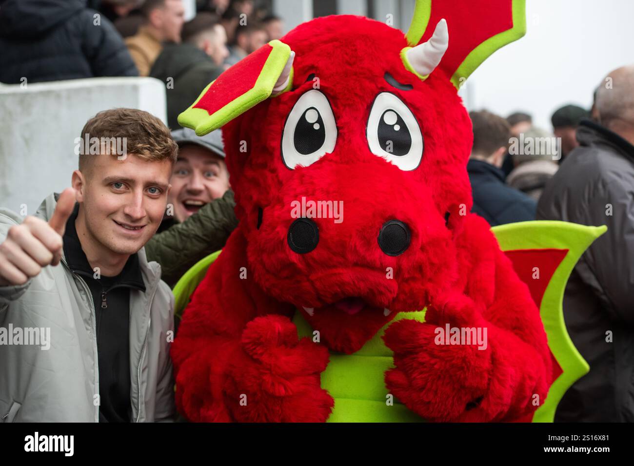 A Mascot at Chepstow Racecourse entertains the crowd on Coral Welsh ...