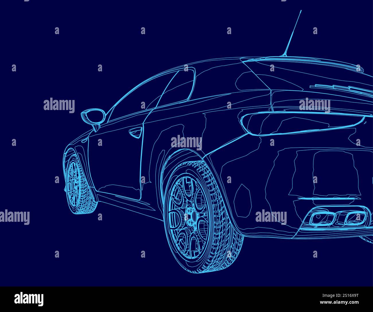 Blue car with a stripe on the side. The car is shown in a stylized way ...