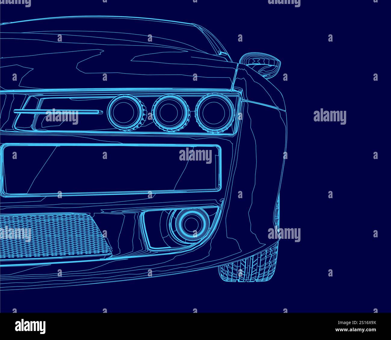 Blue car contour. Front view. The car is shown in a stylized way, with ...