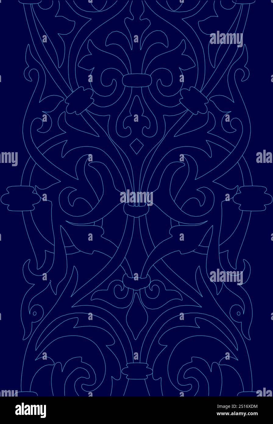 Blue design with intricate patterns and details. The blue color scheme ...