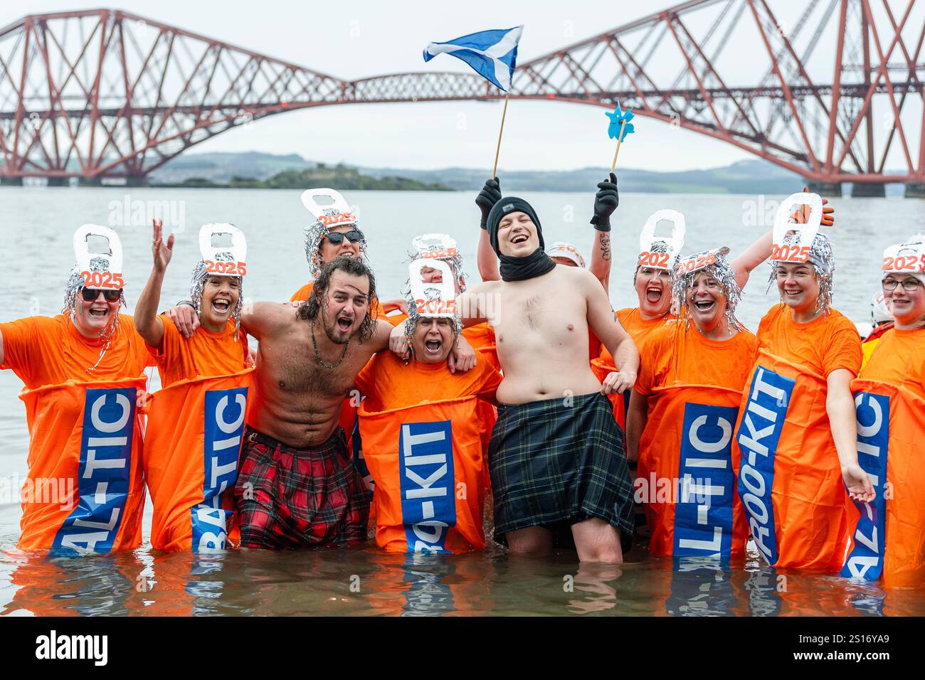 South Queensferry, UK. 01st Jan, 2025. People take part in the annual ...