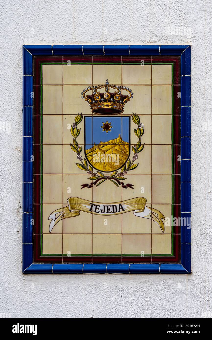 Picture Showing a mosaic sign of the town Tejeda Stock Photo - Alamy