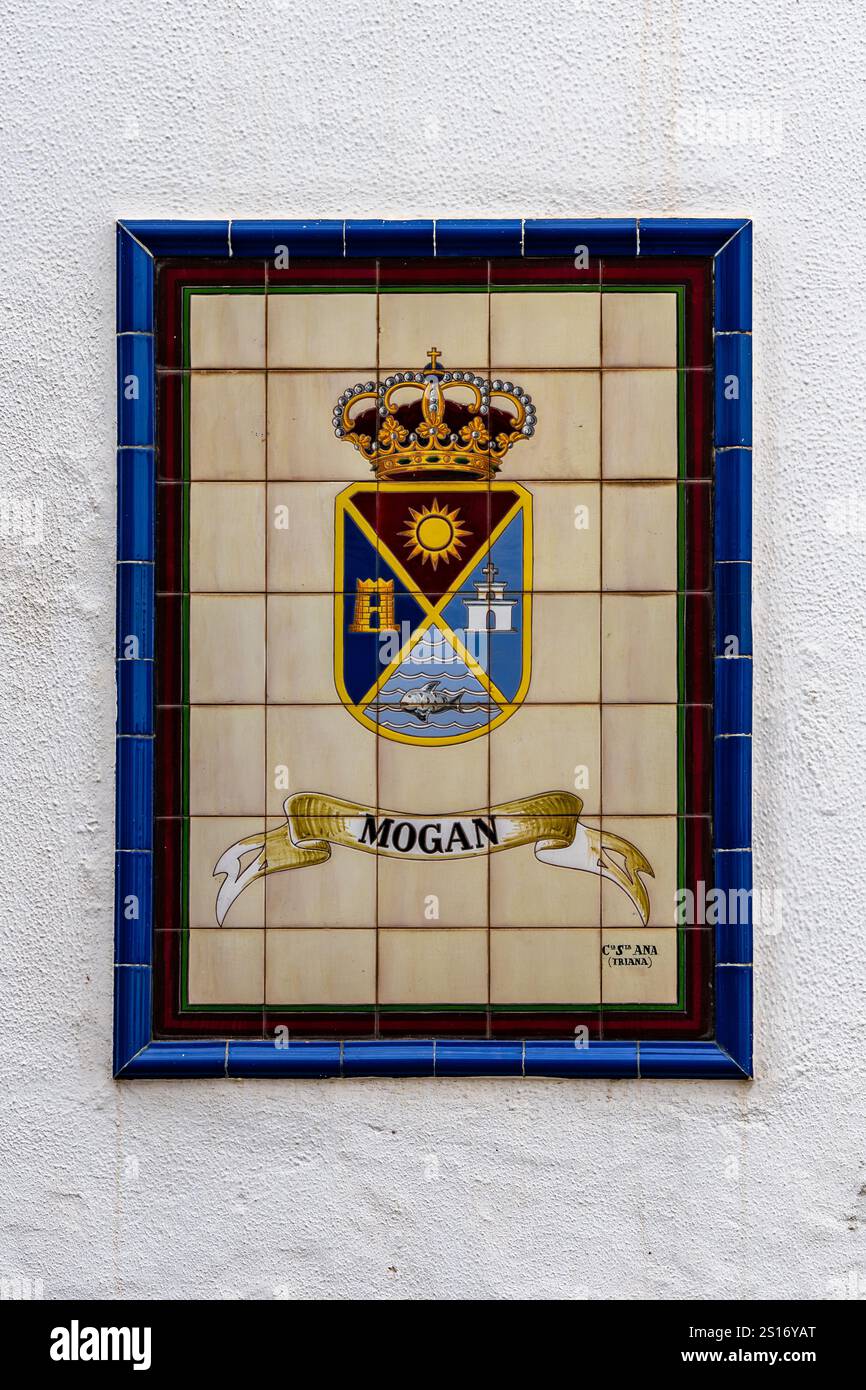 Picture Showing a mosaic sign of the town Mogan Stock Photo - Alamy