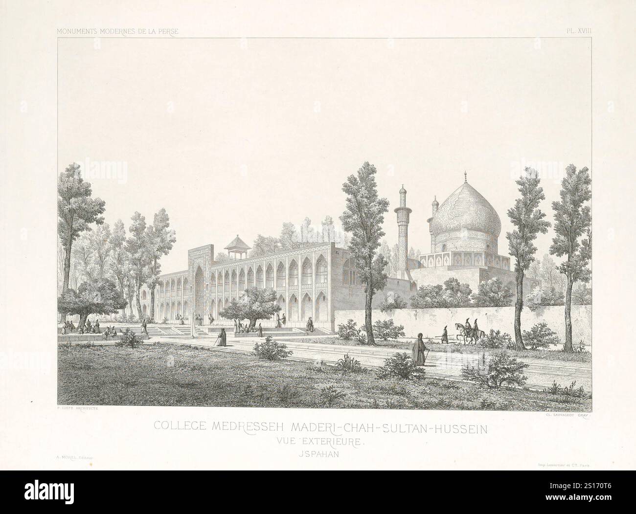 Drawing of Chahar Bagh School, Isfahan; or School of Shah Hossein's ...