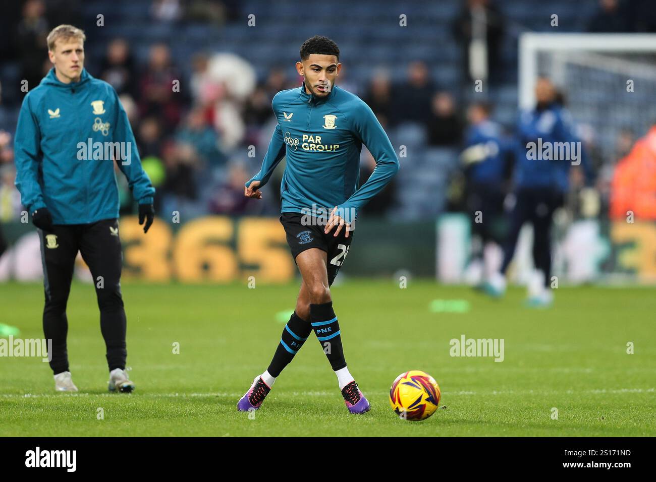 Kaine Kesler Hayden of Preston North End during the pre-game warm up ...
