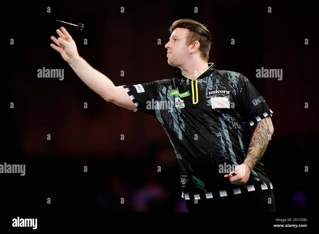 Callan Rydz in action during their quarter final match against Michael ...