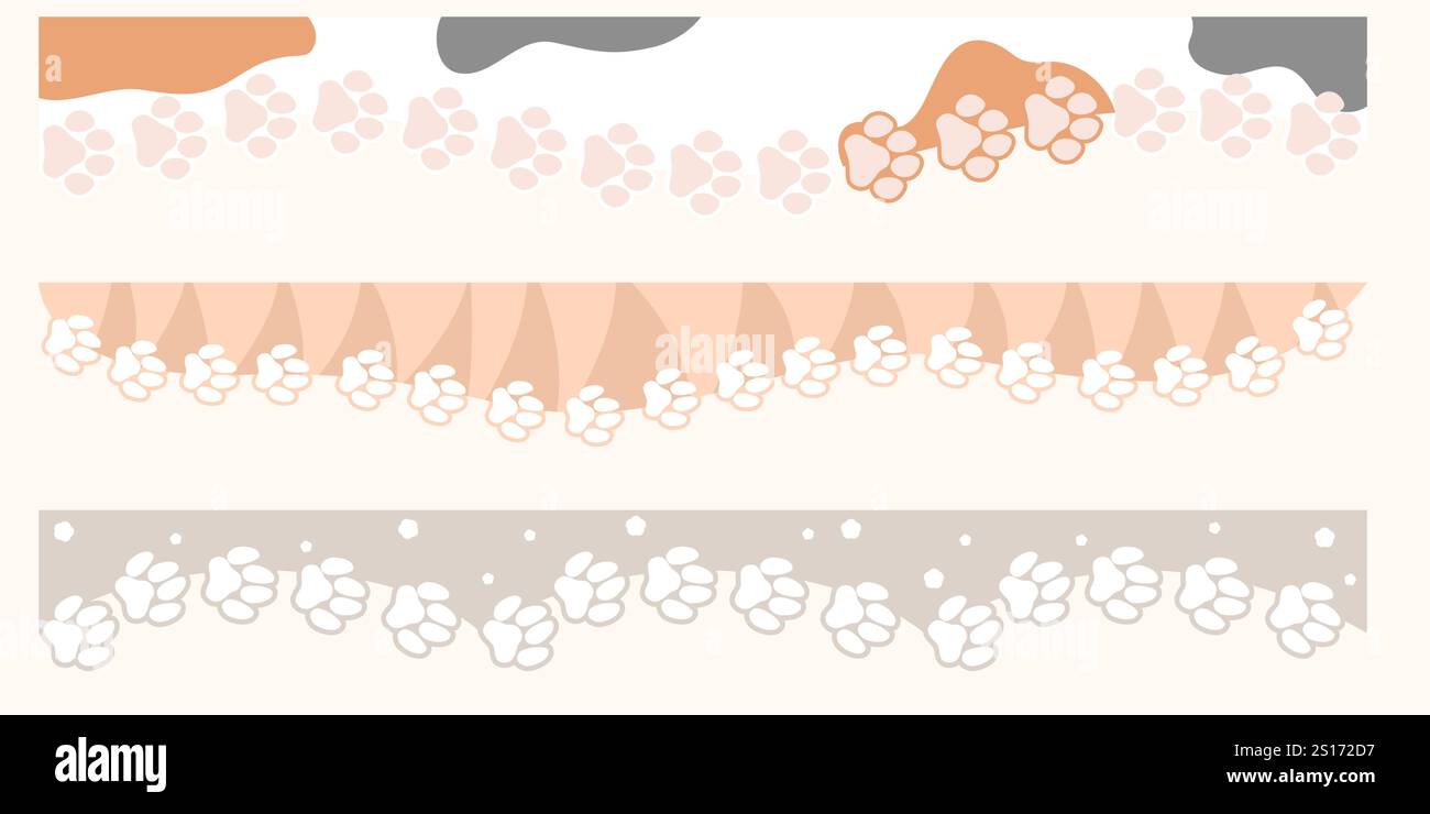 Cute pastel color kawaii header border divider with pet pawprints. Set ...