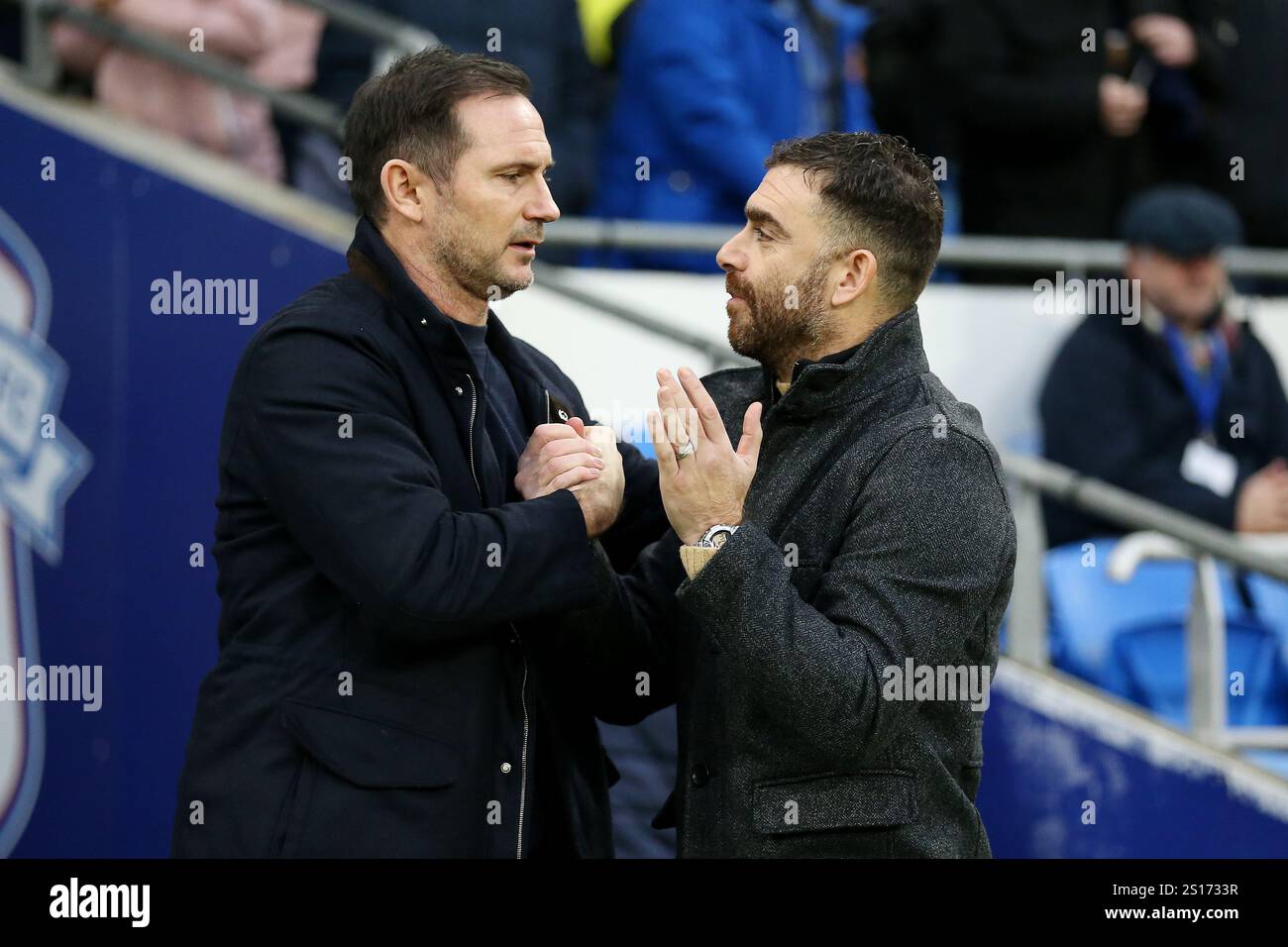 Coventry City head coach Frank Lampard (left) greets Cardiff City ...