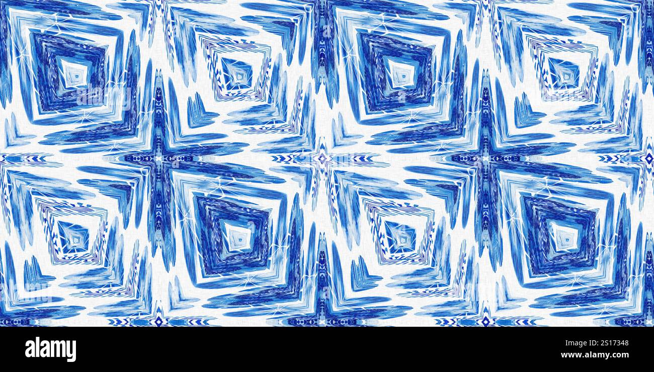 Geometric indigo shape seamless border. Irregular hand drawn batik ...