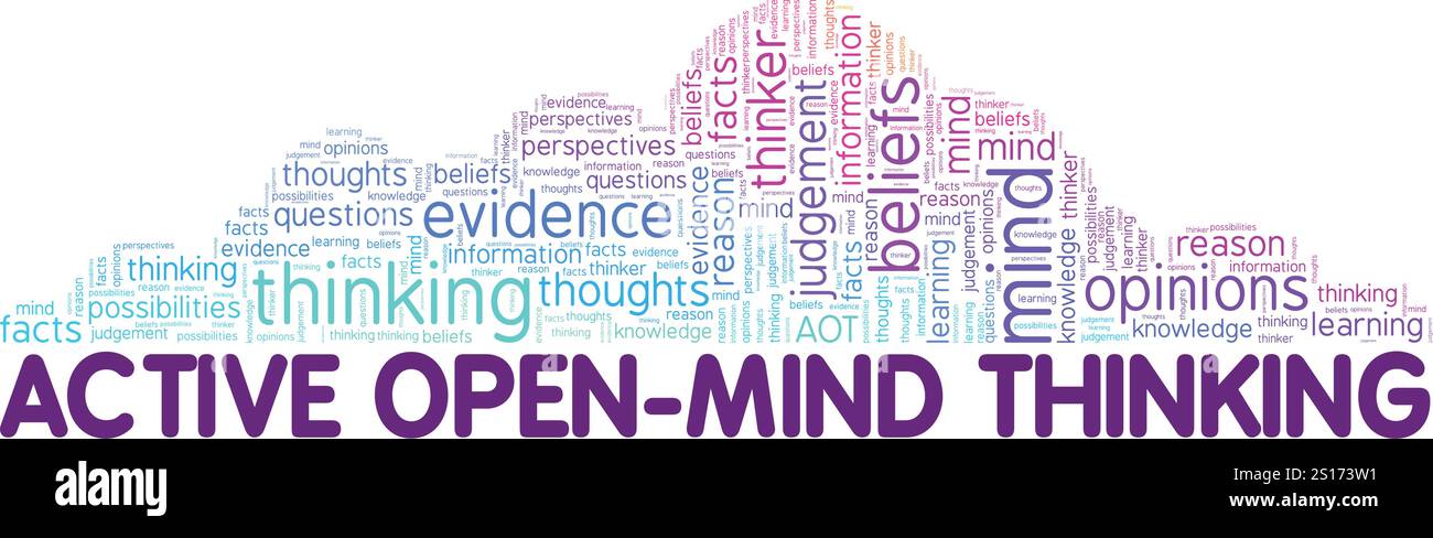 Active Open-Mind Thinking: Open-Mindedness word cloud conceptual design isolated on white ...
