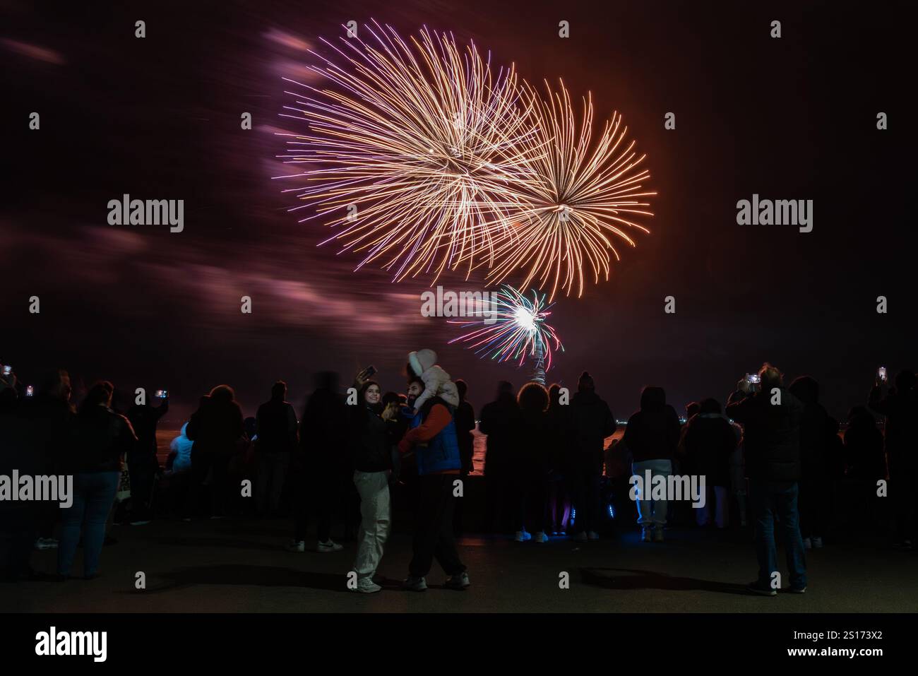New Year’s Eve fireworks on the seafront at Southend on Sea, Essex, UK ...