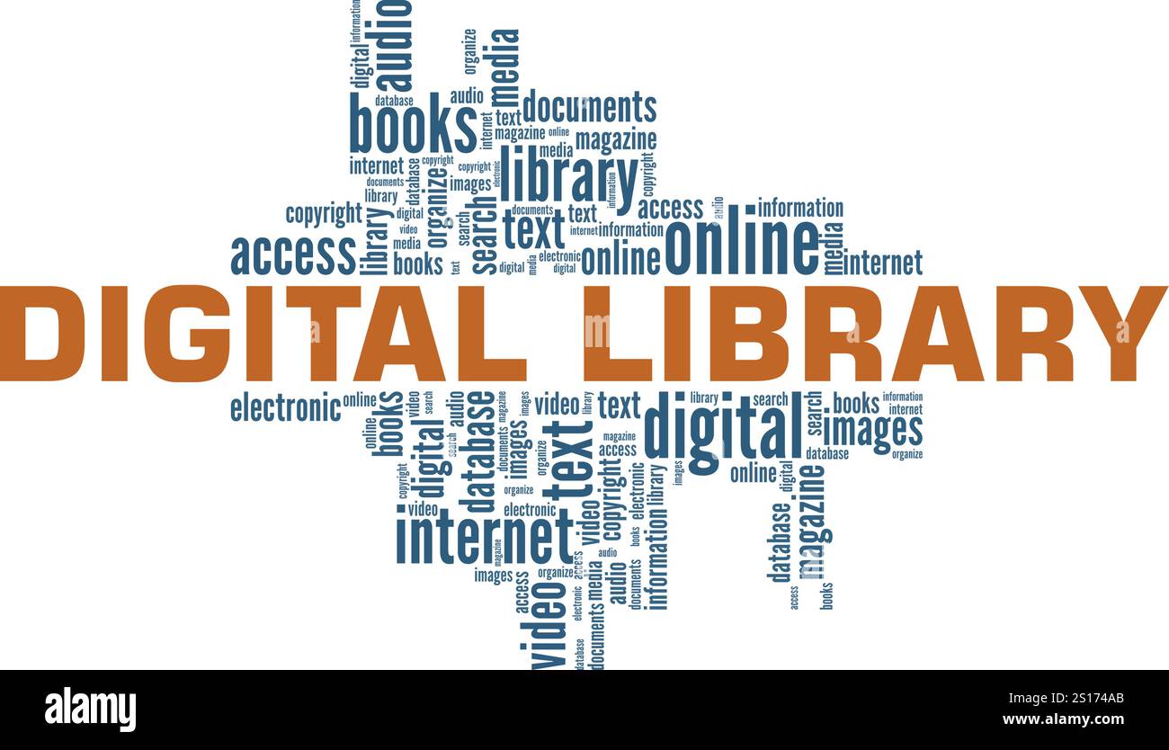 Digital Library word cloud conceptual design isolated on white ...