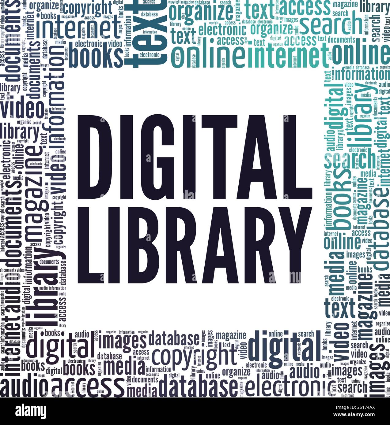Digital Library word cloud conceptual design isolated on white ...