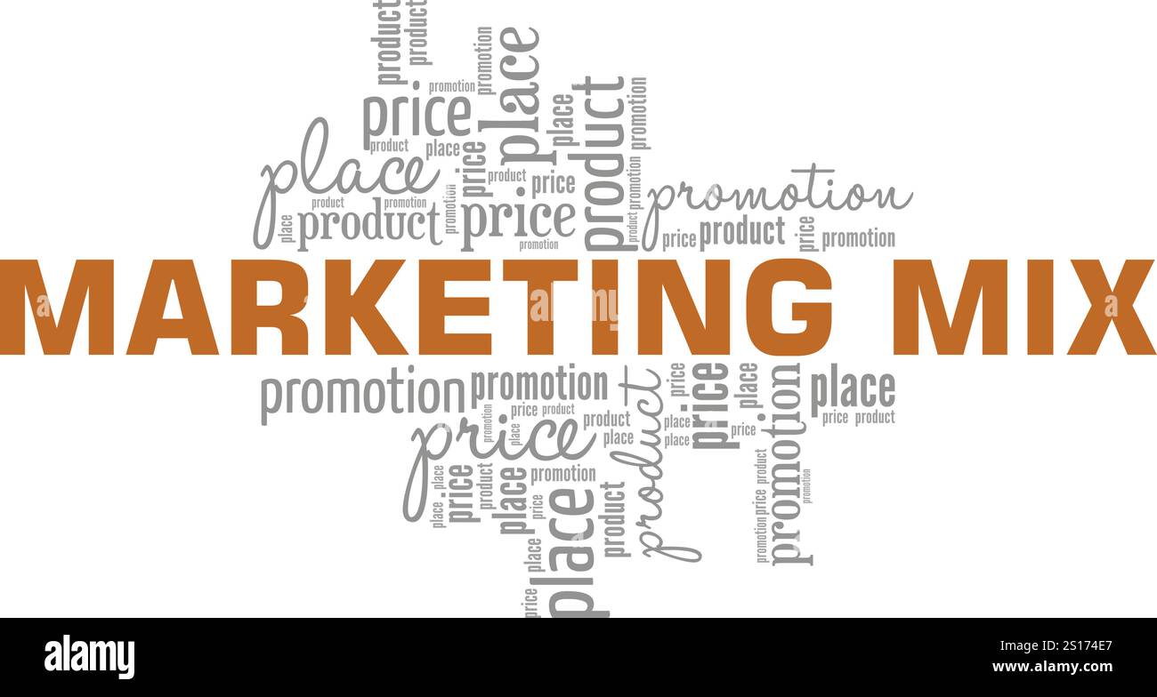 4P's Marketing Mix word cloud conceptual design isolated on white ...