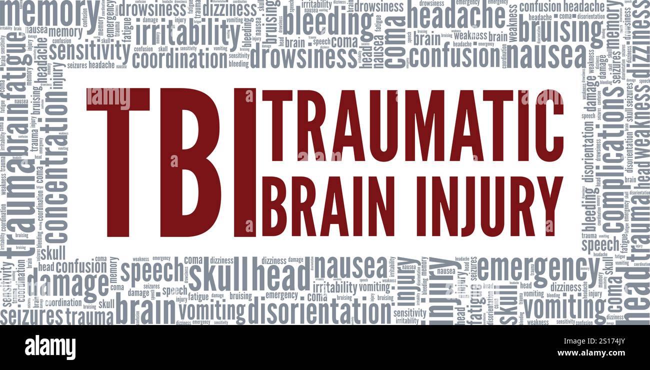 Traumatic Brain Injury TBI word cloud conceptual design isolated on white background Stock ...