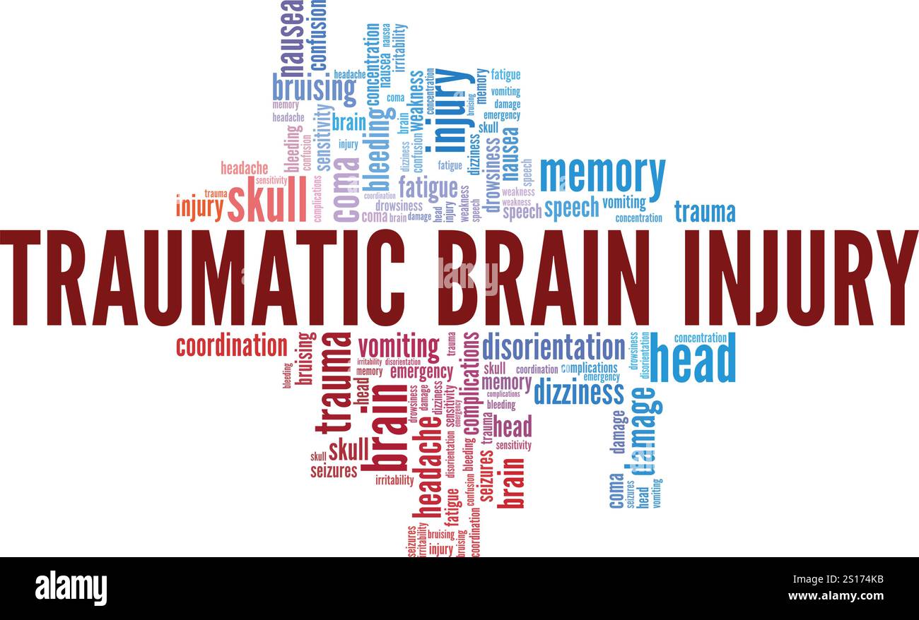 Traumatic Brain Injury TBI word cloud conceptual design isolated on white background Stock ...