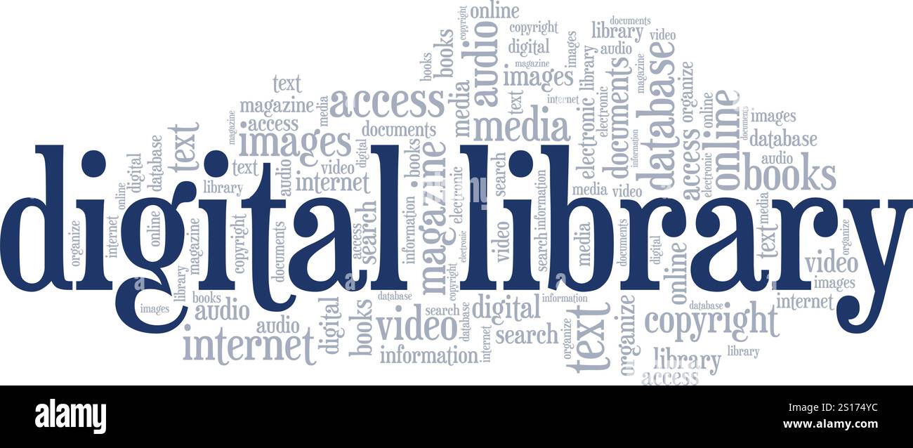 Digital Library word cloud conceptual design isolated on white ...