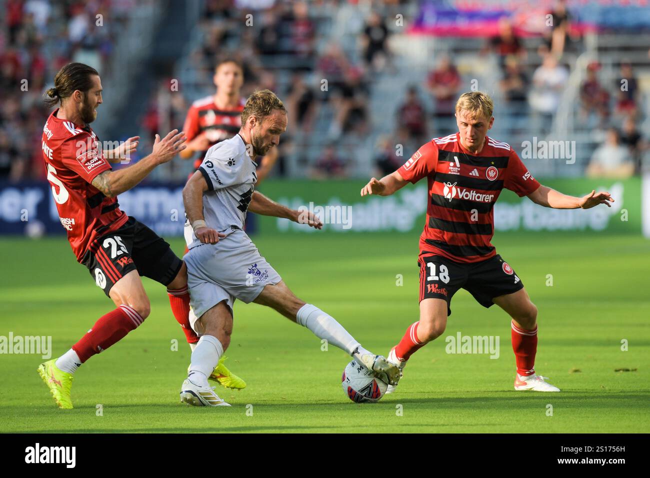 Parramatta, Australia. 01st Jan, 2025. Valere Bruno Rene Germain (C) of ...