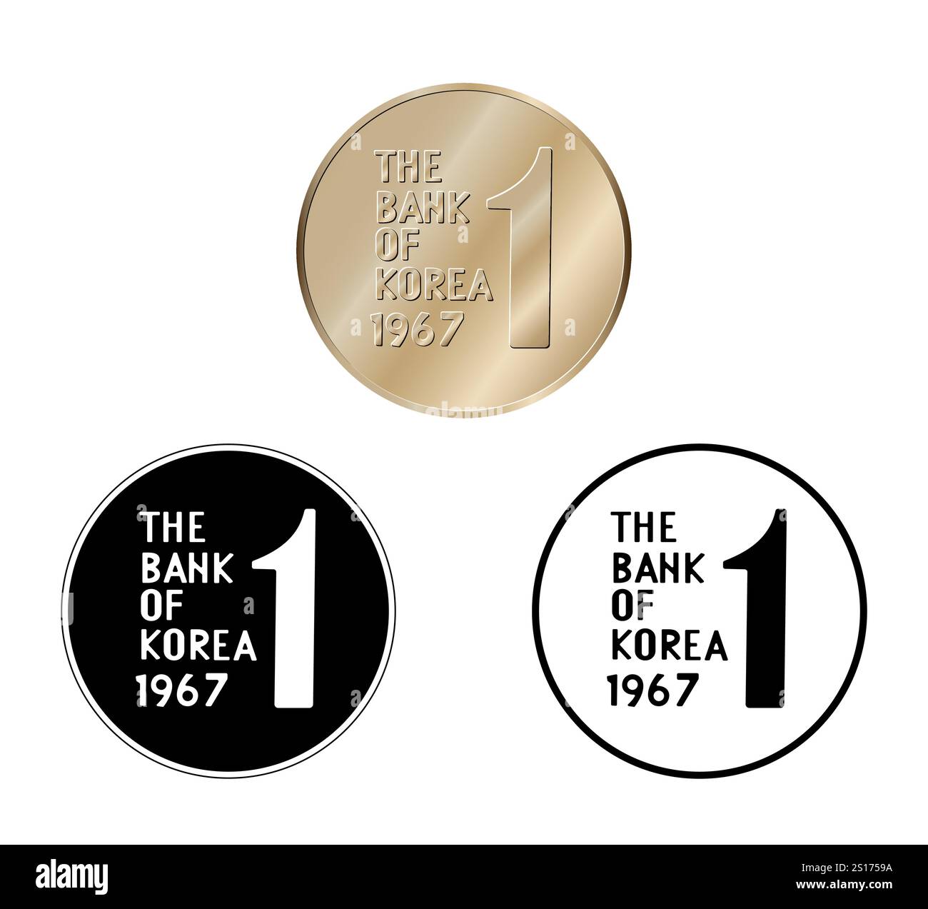 South Korea, 1 won, 1967. Reverse of South Korea one won coin. The coin ...