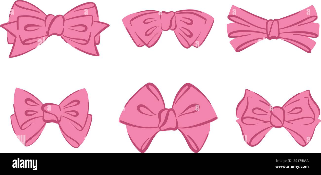 Hair ribbon bows vector illustration. Cute pink tie with knot for ...