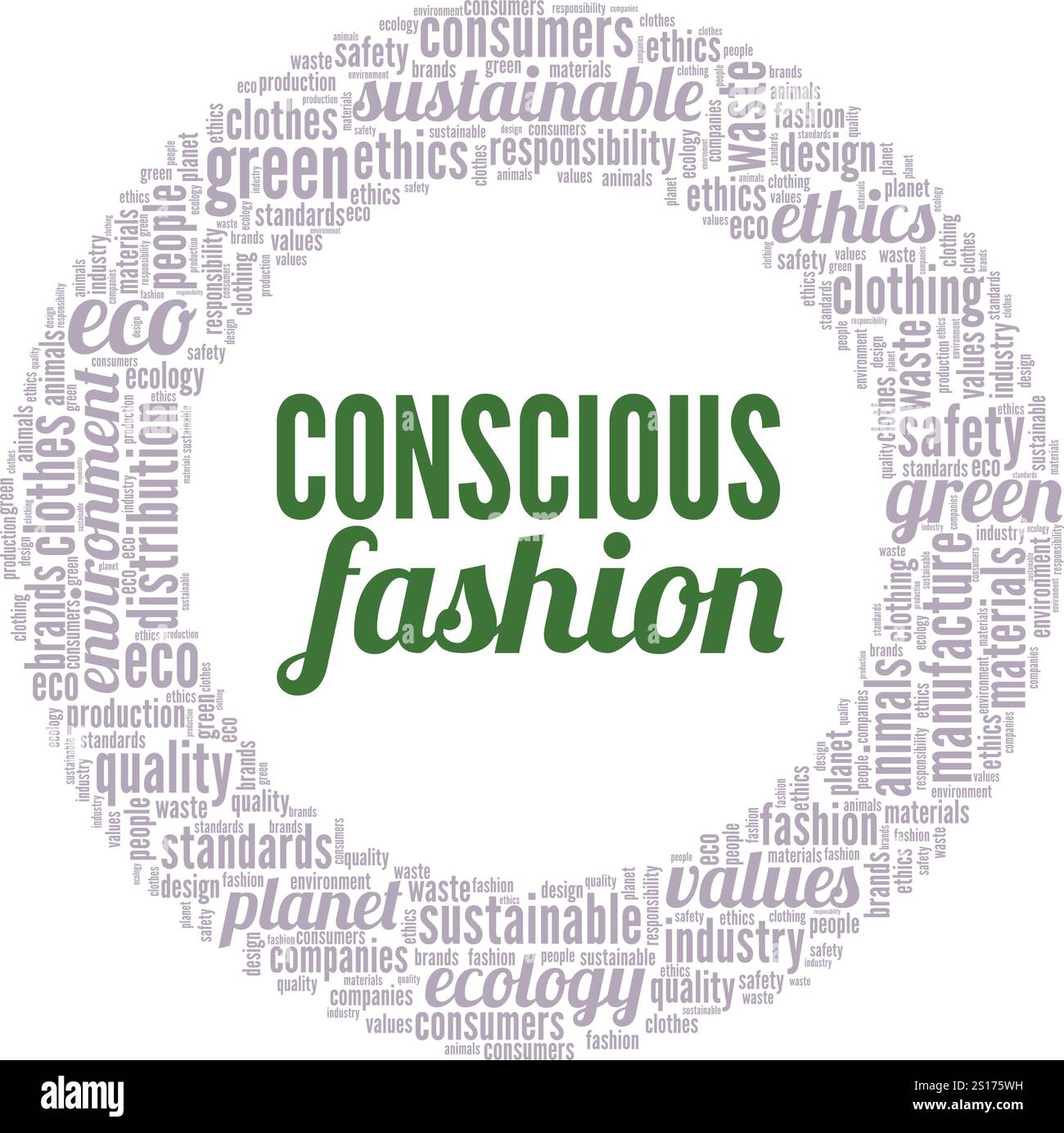 Conscious Fashion word cloud conceptual design isolated on white ...