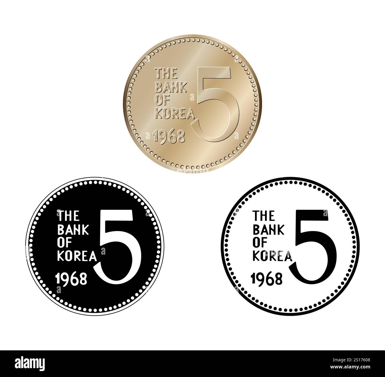 South Korea, 5 won, 1968. Reverse of South Korea five won coin. The ...