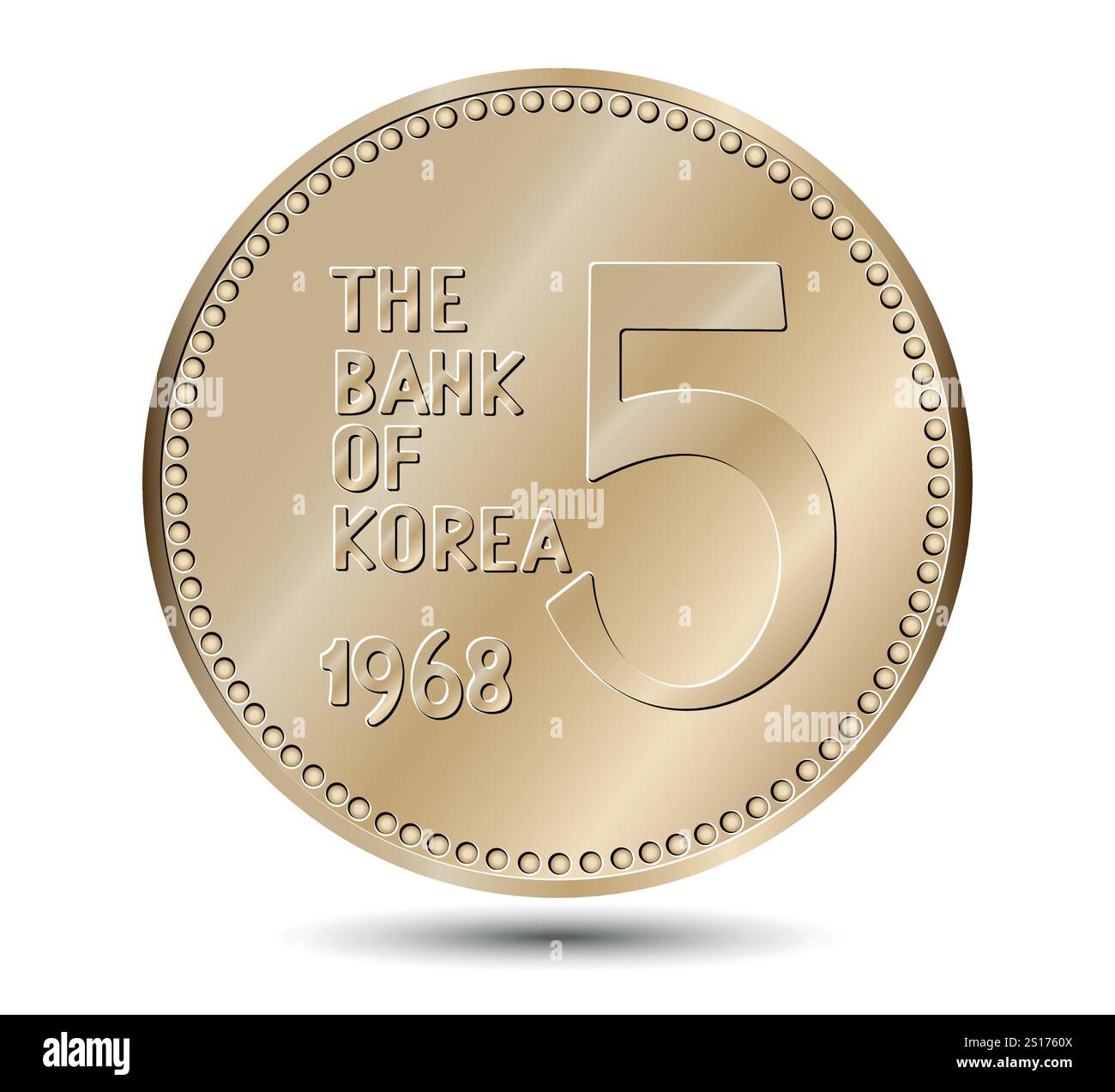 South Korea, 5 won, 1968. Reverse of South Korea five won coin. Vector ...