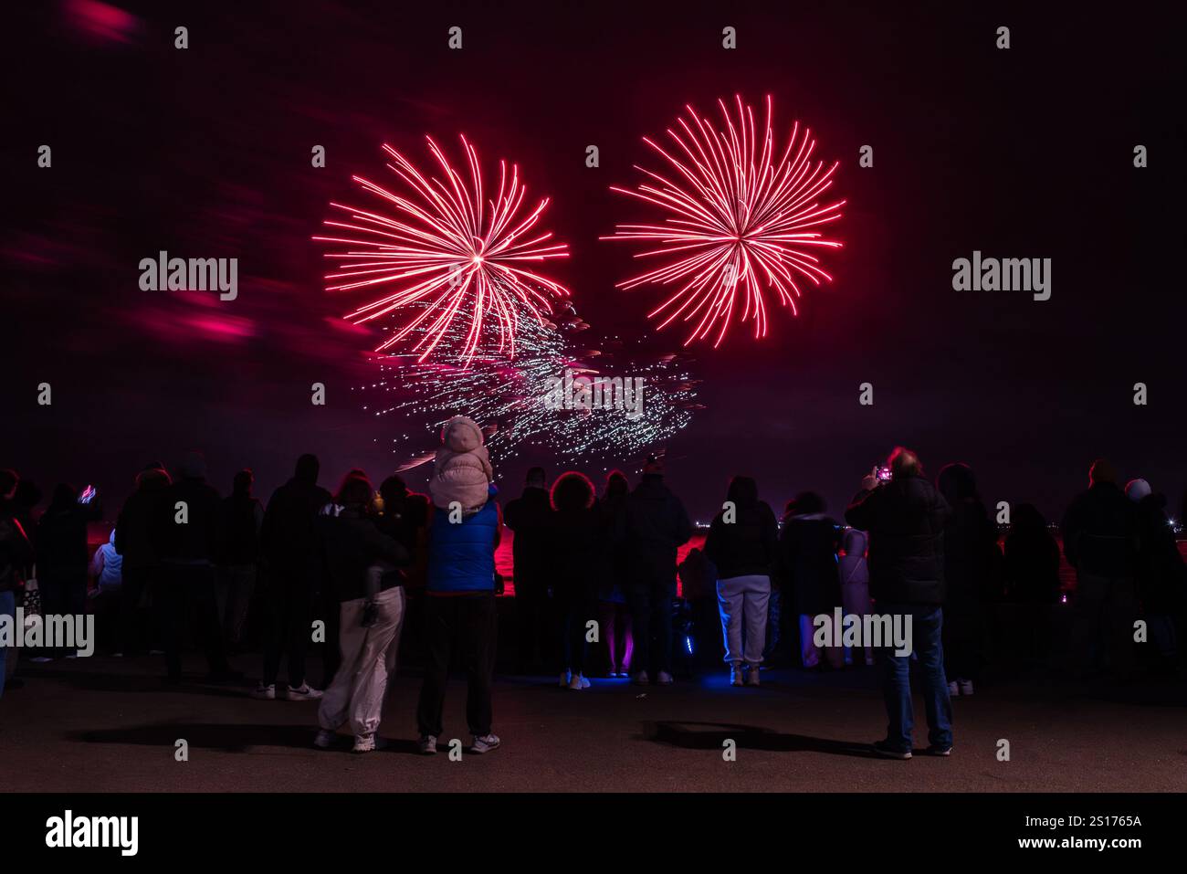 New Year’s Eve fireworks on the seafront at Southend on Sea, Essex, UK ...