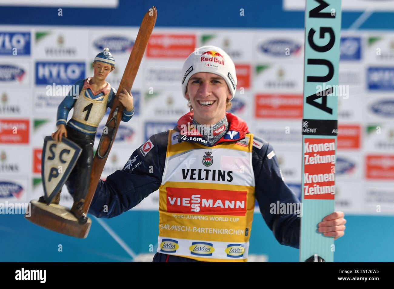 GARMISCH-PARTENKIRCHEN, GERMANY - JANUARY 1: Winner Daniel Tschofenig ...