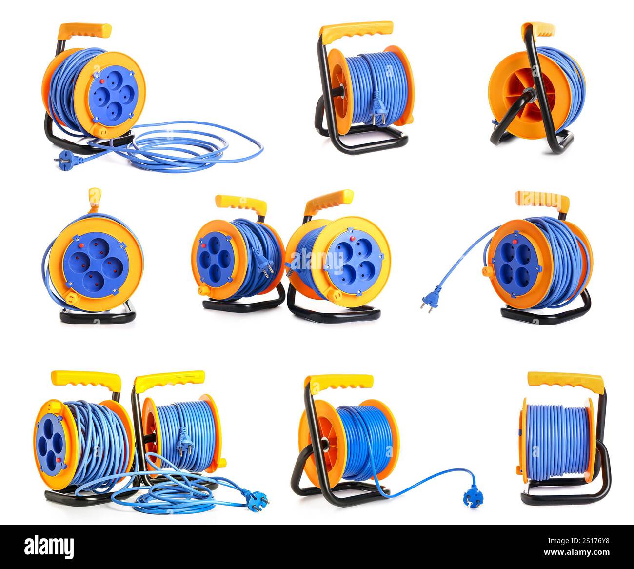 Set of extension cable reel on white background Stock Photo - Alamy