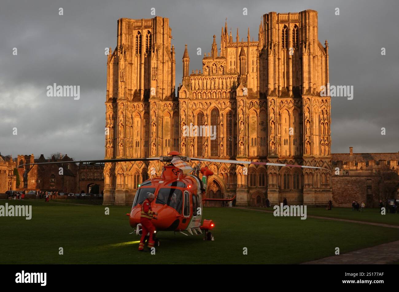 Wells Cathedral, Somerset, Air ambulance, Autumn light, Helicopter ...