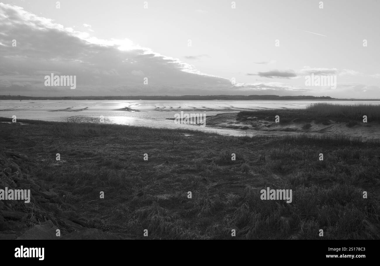Black and white view along the Humber estuary near Brough Haven, East ...