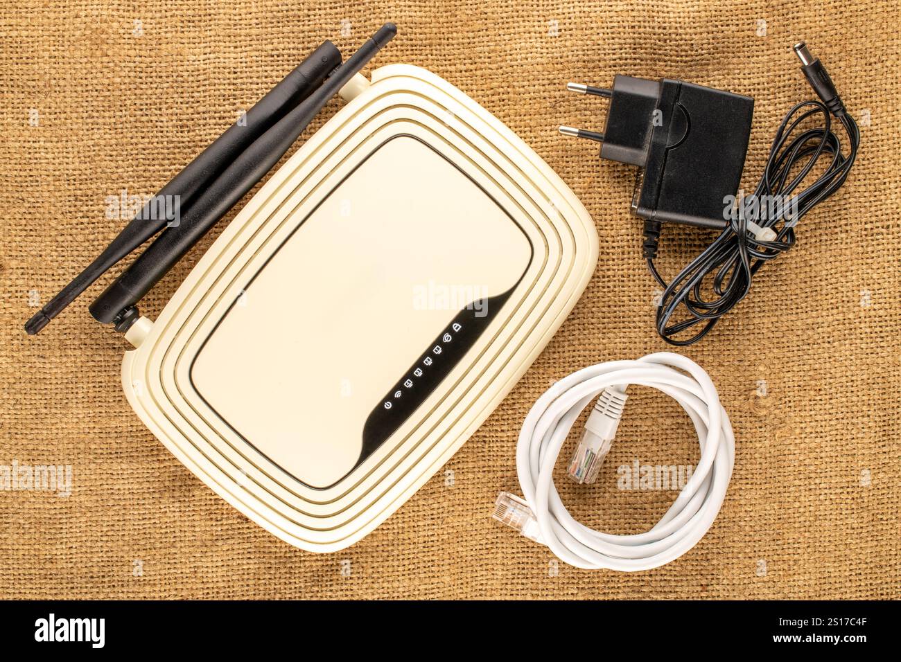 One router on jute cloth, close-up, top view Stock Photo - Alamy