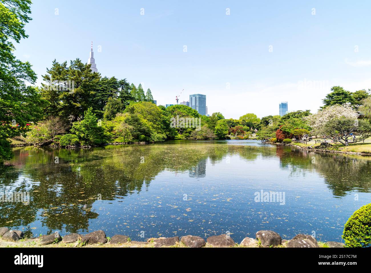 The large Middle Pond at the Shinjuku Gyoen National Garden. A ...