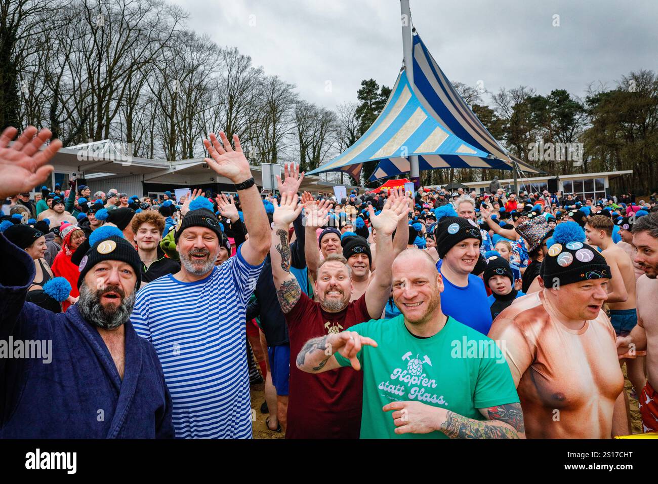 Haltern, Germany, 01st Jan 2025. Participants, many in costumes, have fun at the annual New Year ...