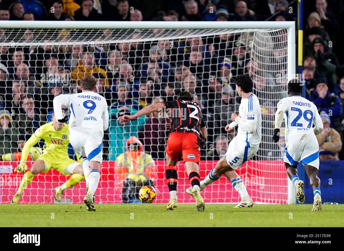 Leeds United's Pascal Struijk scores their side's first goal of the ...