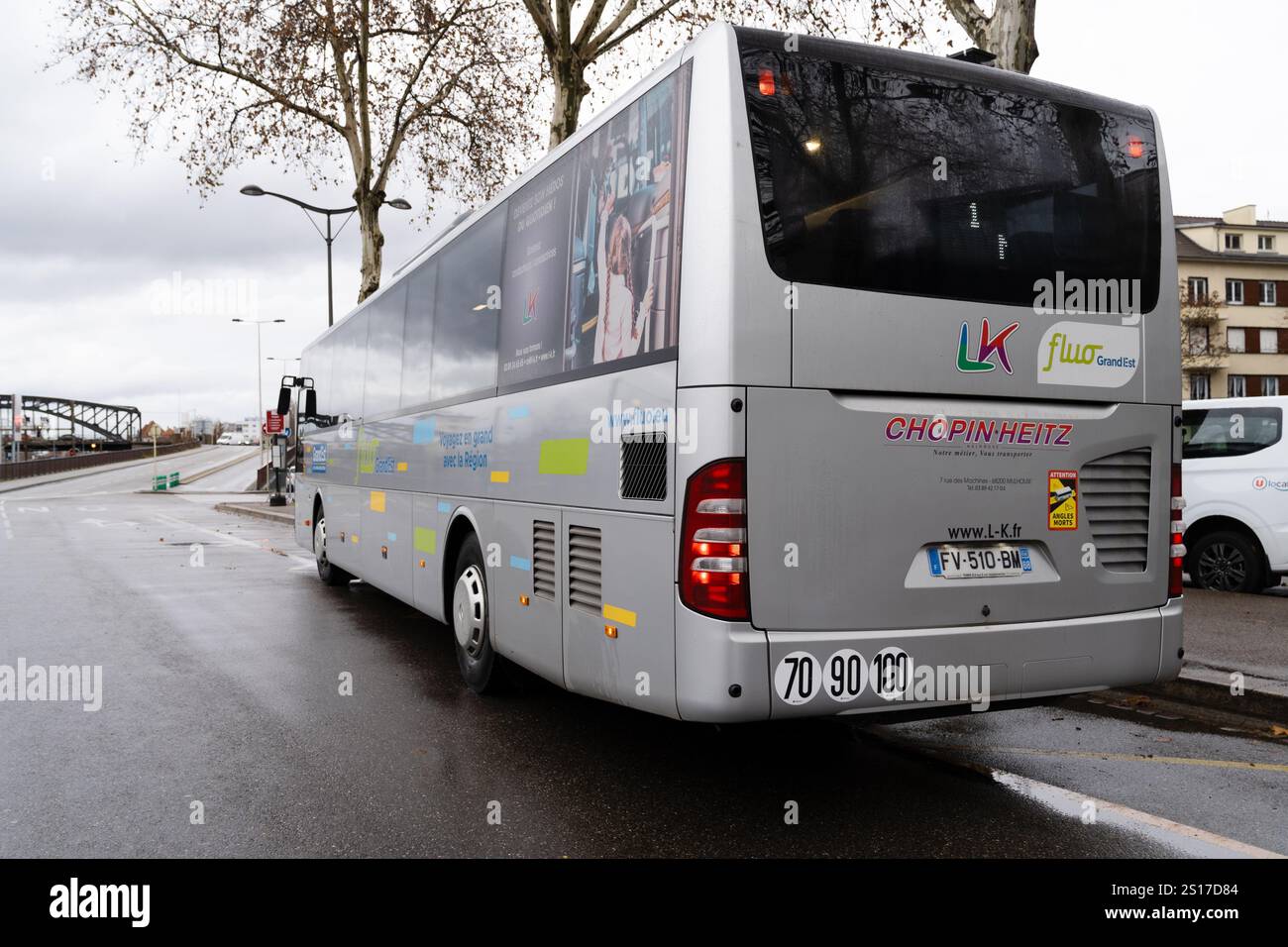Colmar, France - December 7, 2024: Public transportation shuttle buses ...
