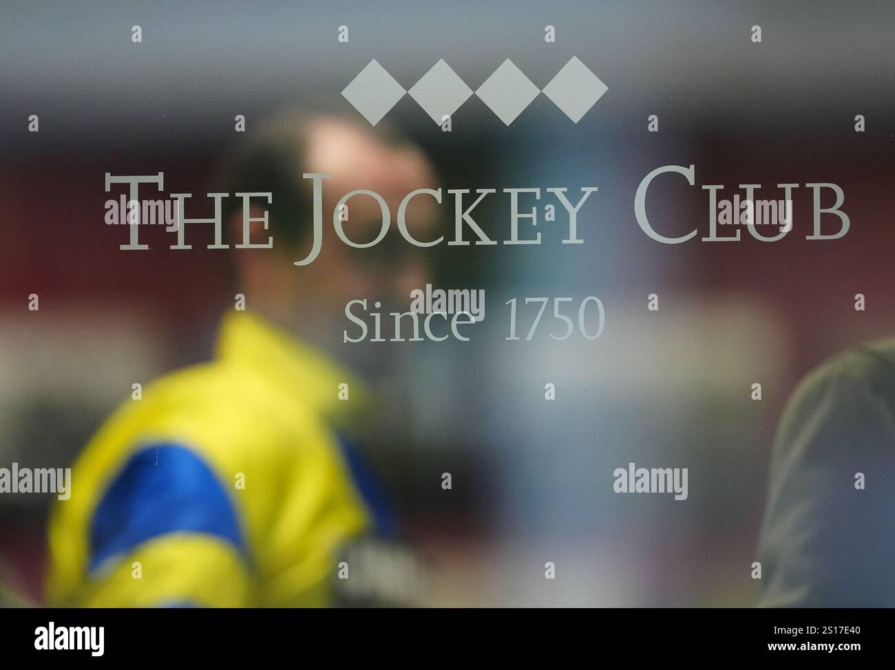 The Jockey Club signage on a window during New Year's Day Racing at ...