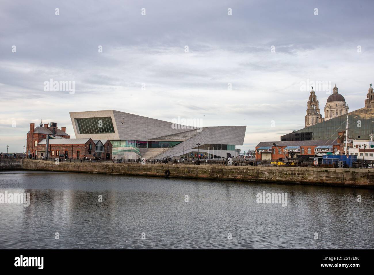 The new Liverpool museum and port of Liverpool buildings seen accros ...