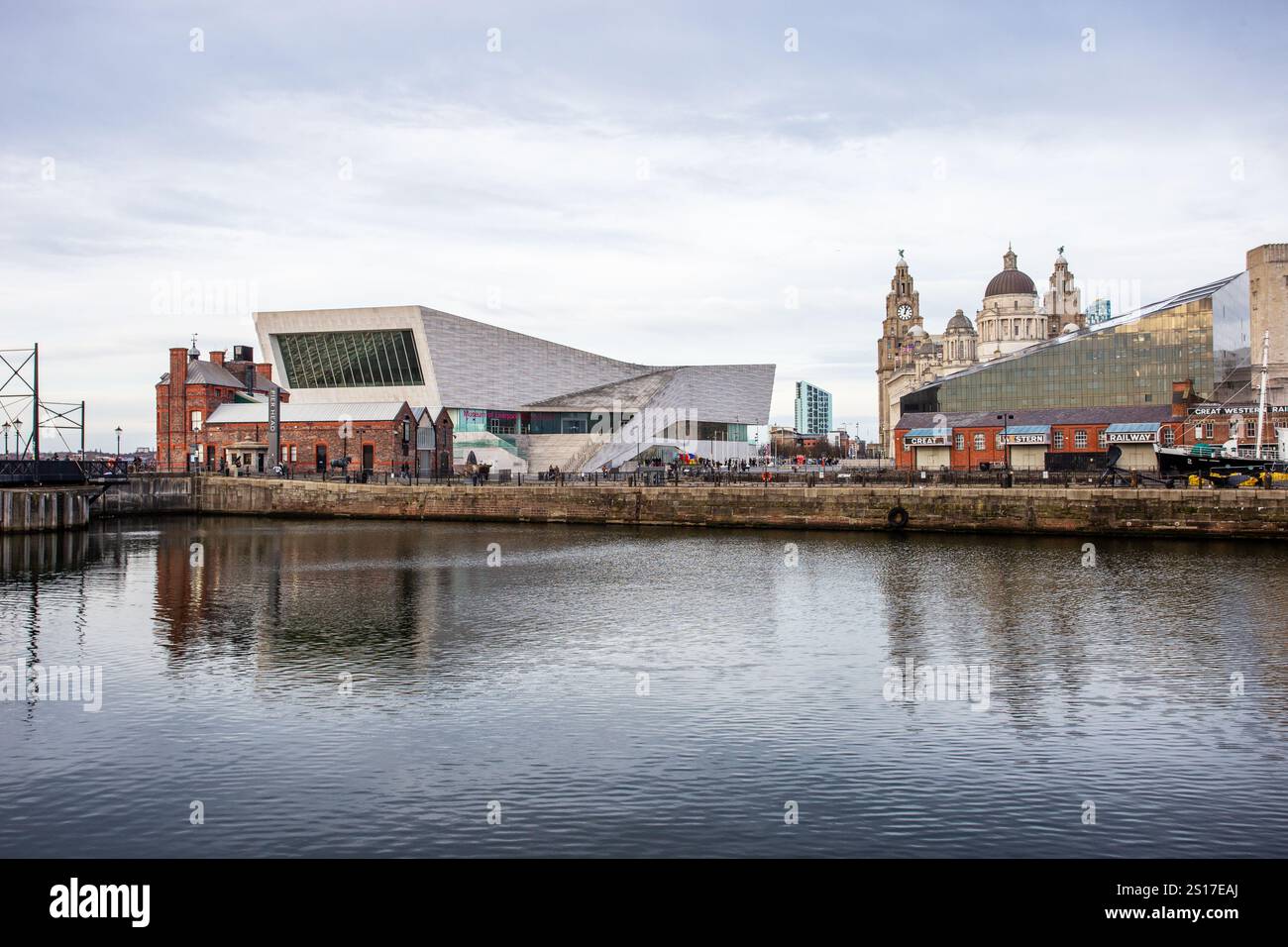 The new Liverpool museum and port of Liverpool buildings seen accros ...