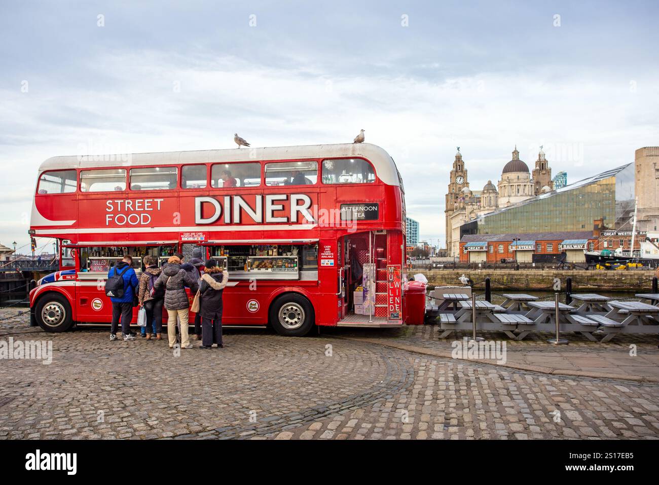 Red double decker bus being used as fast food catering outlet on the ...