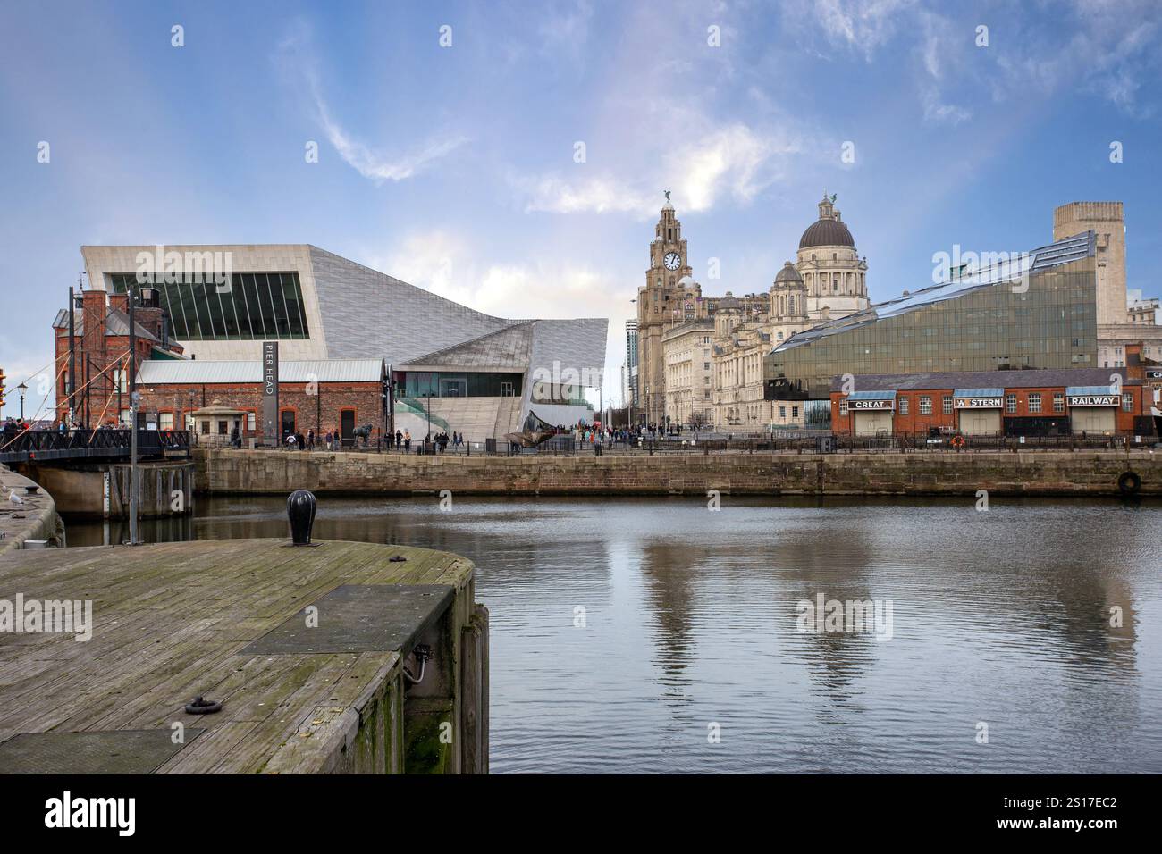The new Liverpool museum and port of Liverpool buildings seen accros ...