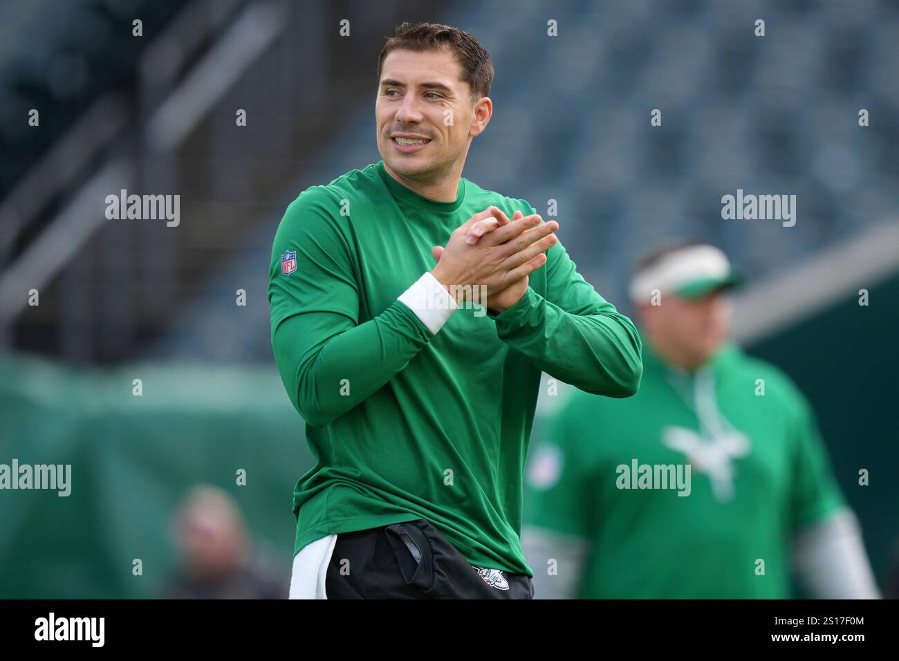 Philadelphia Eagles' Ian Book warms up before an NFL football game ...
