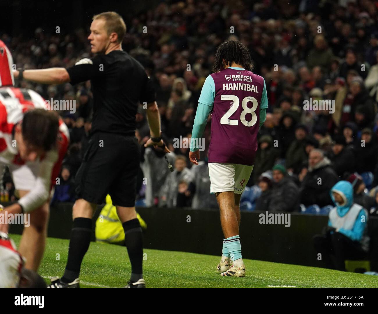 Burnley’s Hannibal Mejbri leaves the pitch after being shown a red card ...
